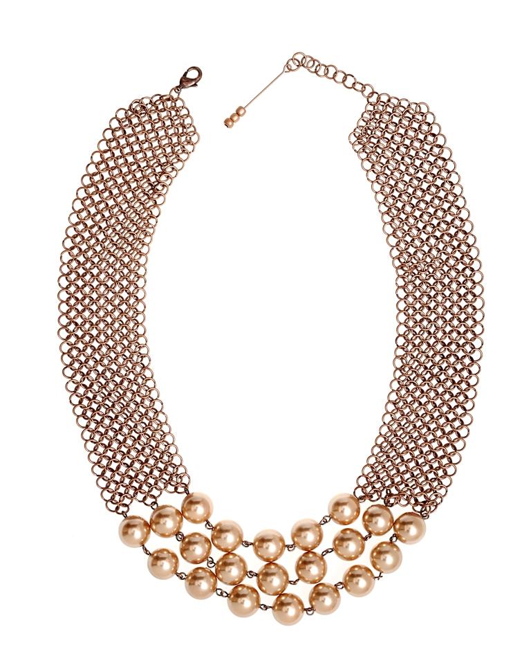 Colier handmade din zale de culoarea cuprului si perle - Colier ...